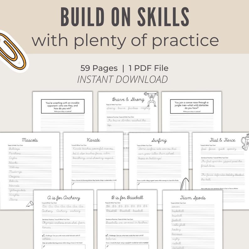 Cursive Handwriting Practice Worksheets for Kids Sports Edition ...