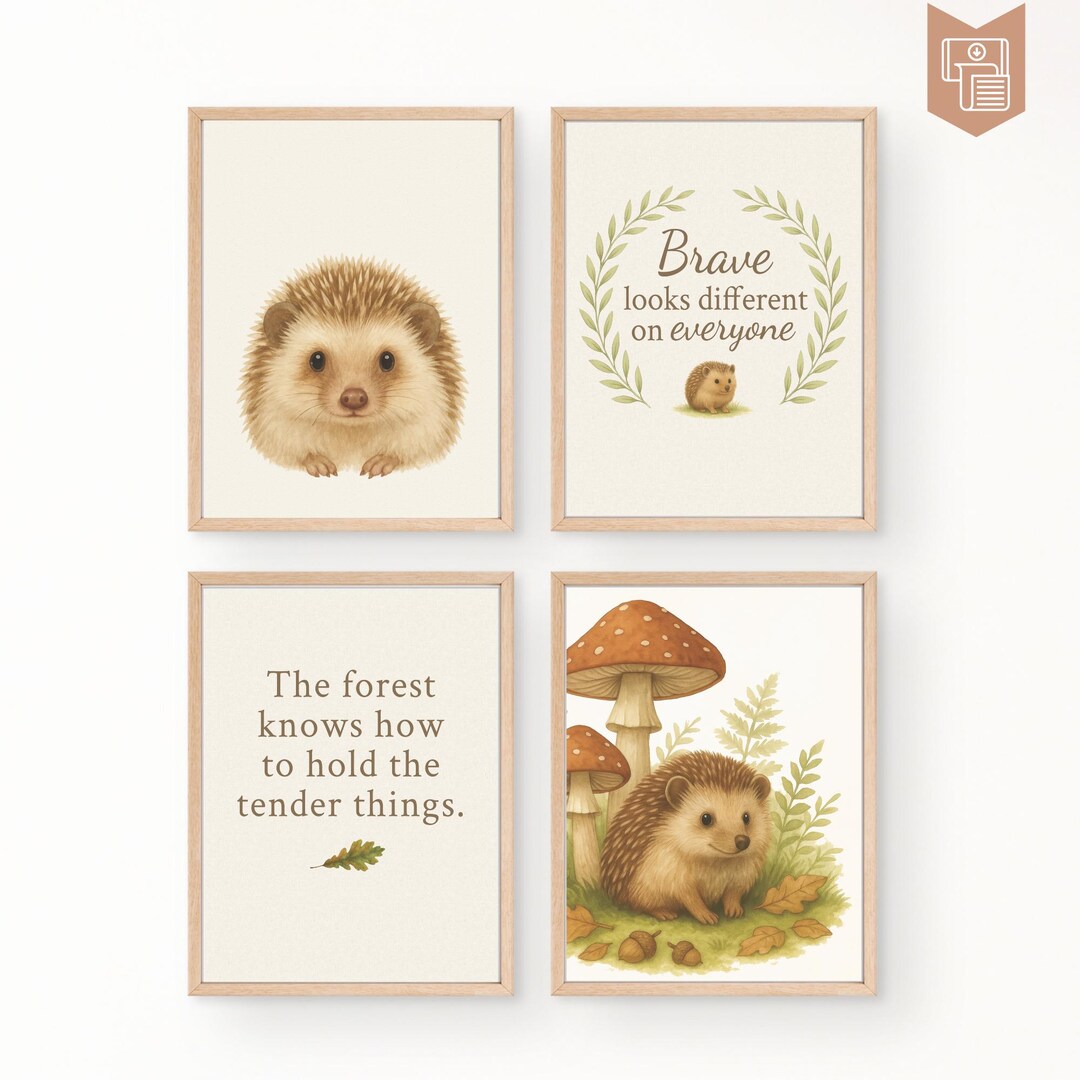 Woodland Hedgehog Nursery Art – Set of 4 Printable Forest Animals ...
