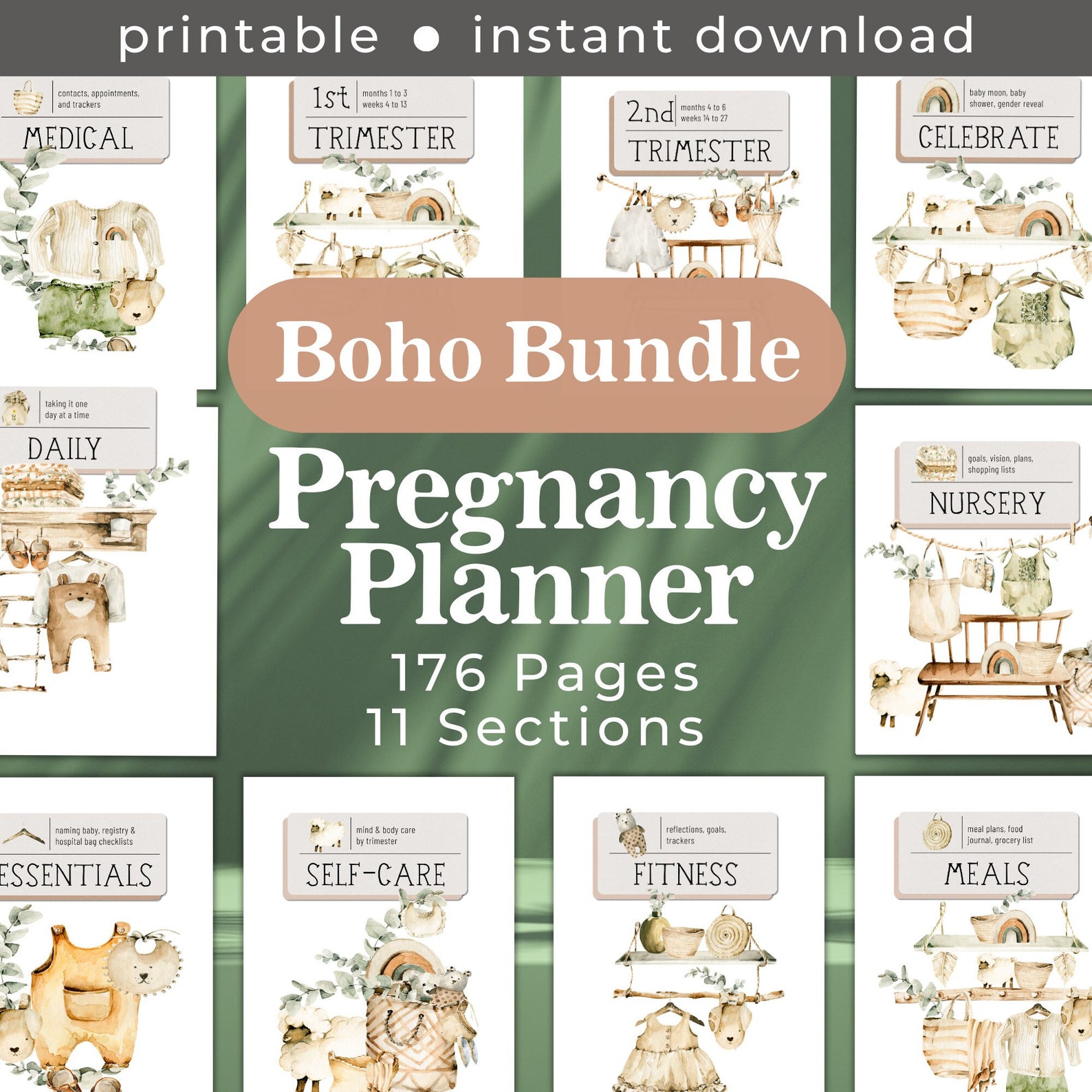 Boho Printable Pregnancy Planner Bundle for the Mom to Be, Journal for ...