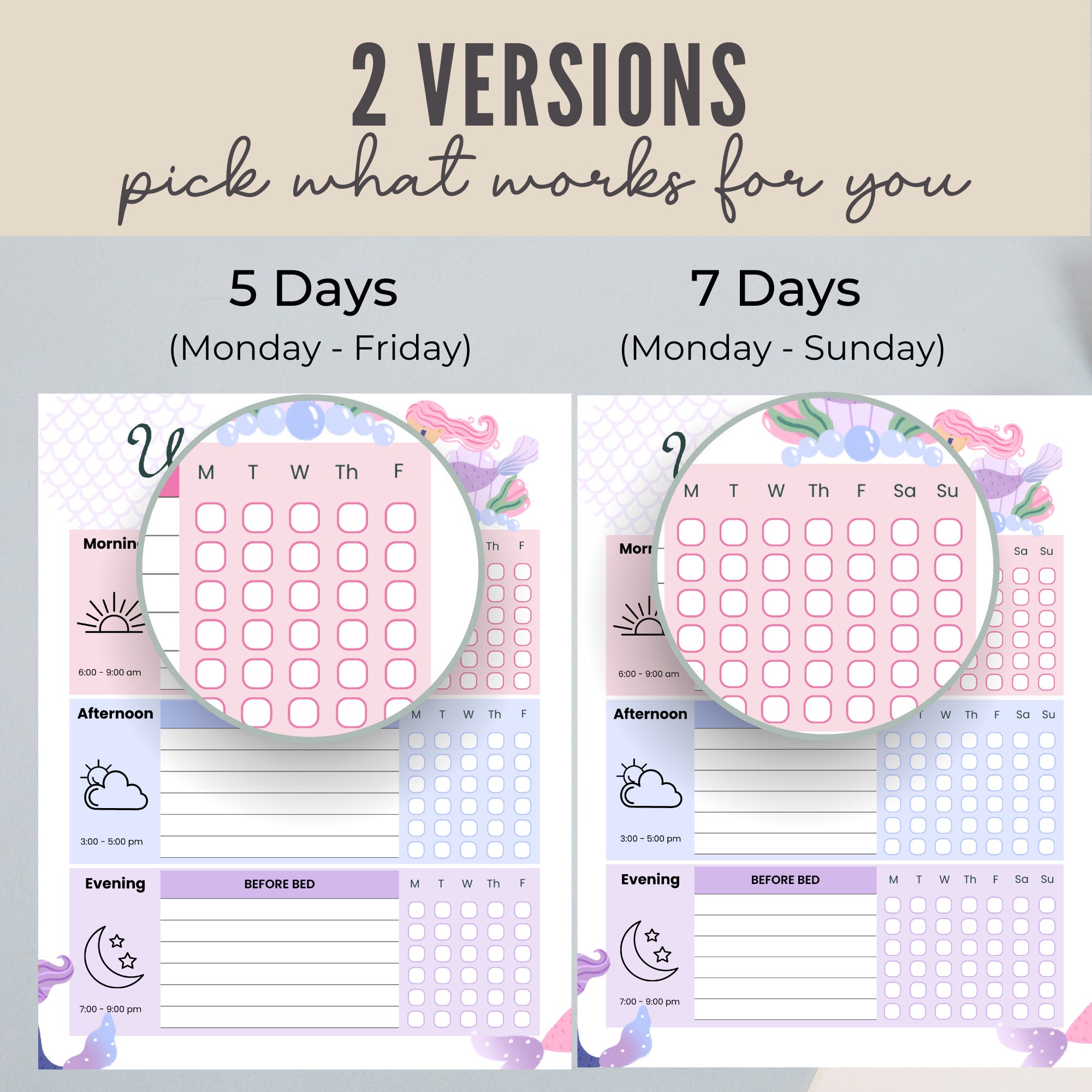 Mermaid Editable Kids Morning Routine Chart, Kids Daily Checklist ...