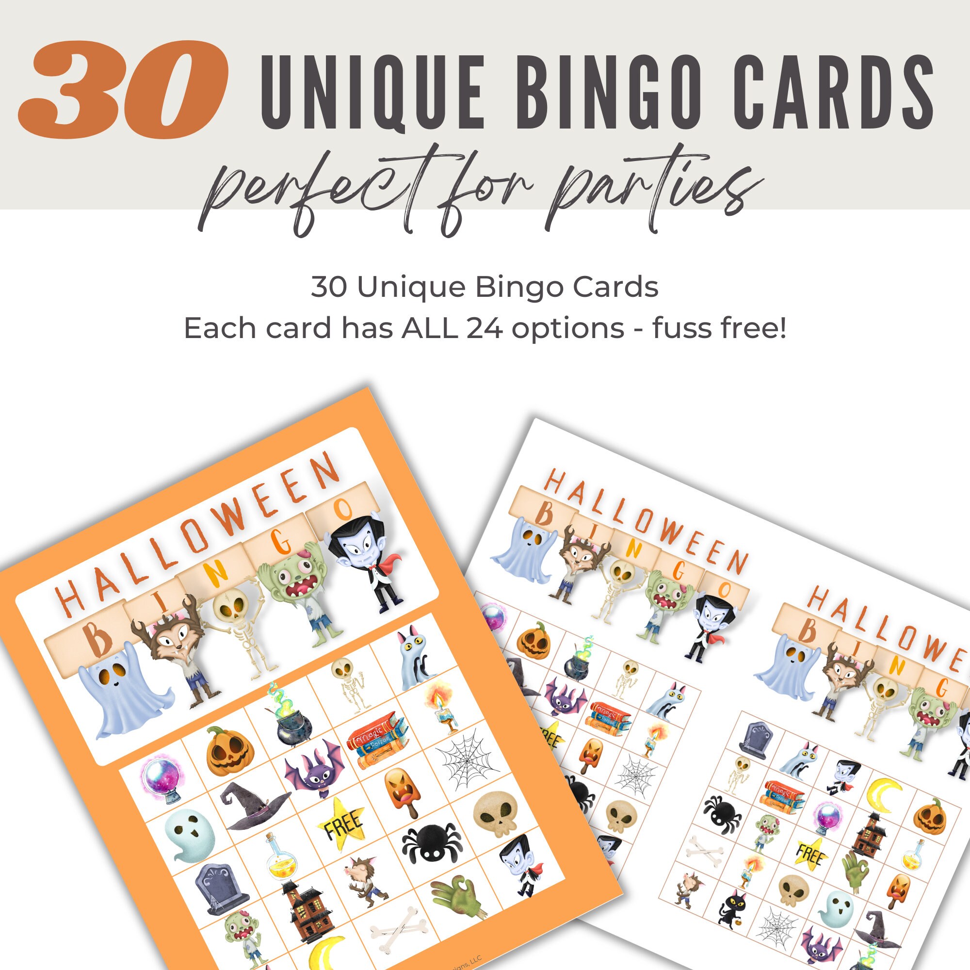 Printable Halloween Bingo for Kids, Game for School Harvest Party, 30 ...