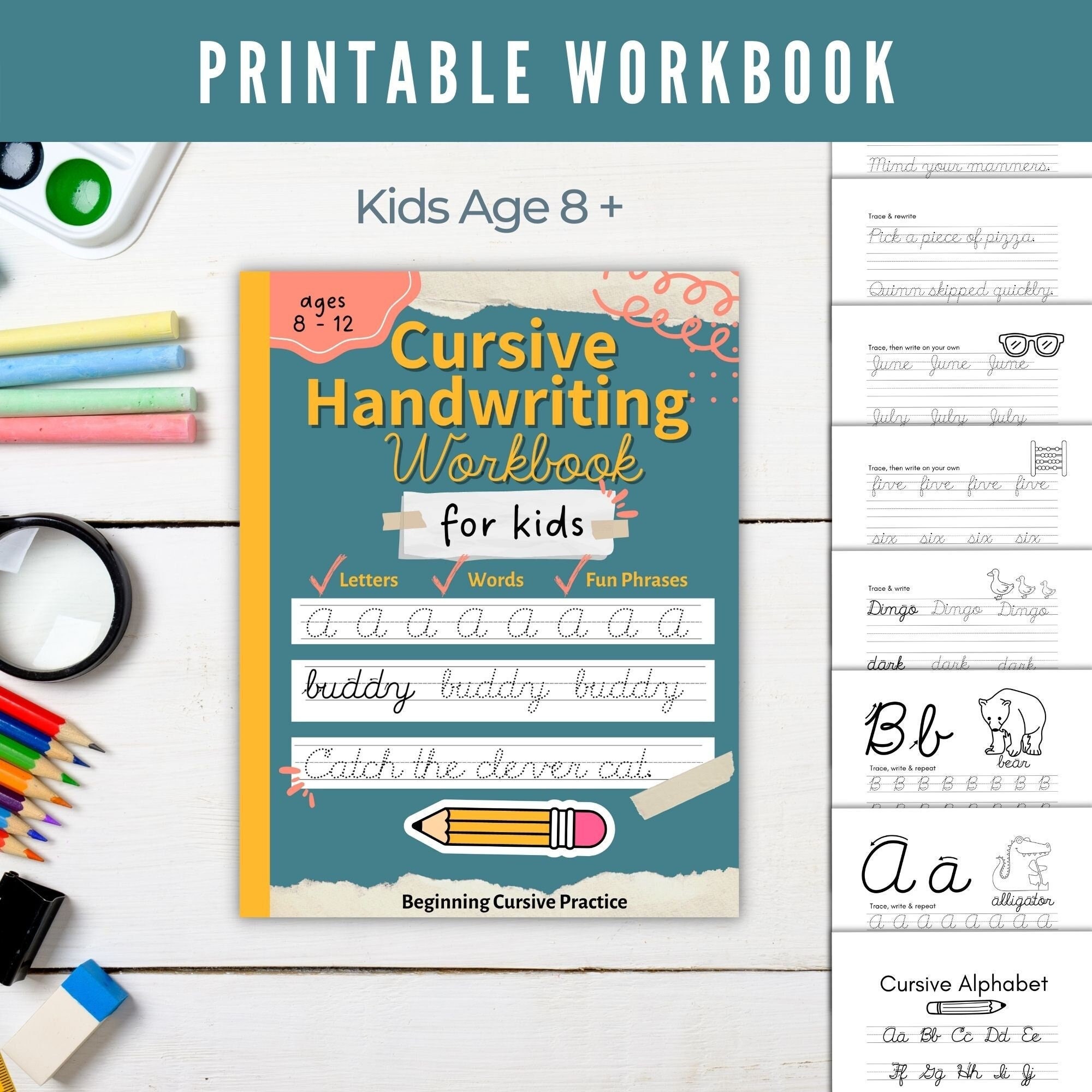 Cursive Handwriting Practice Worksheets for Kids Printable - Etsy