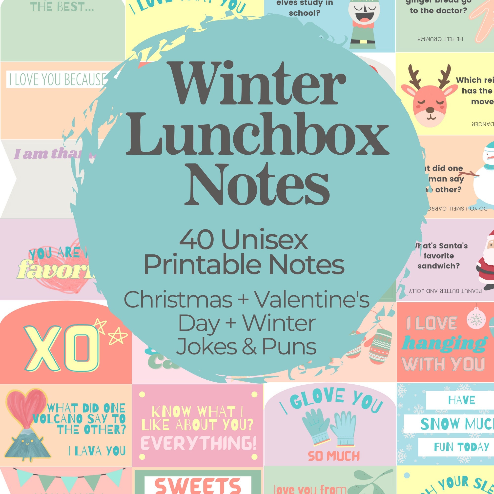Winter Printable Lunchbox Notes for Boys and Girls, Christmas and ...