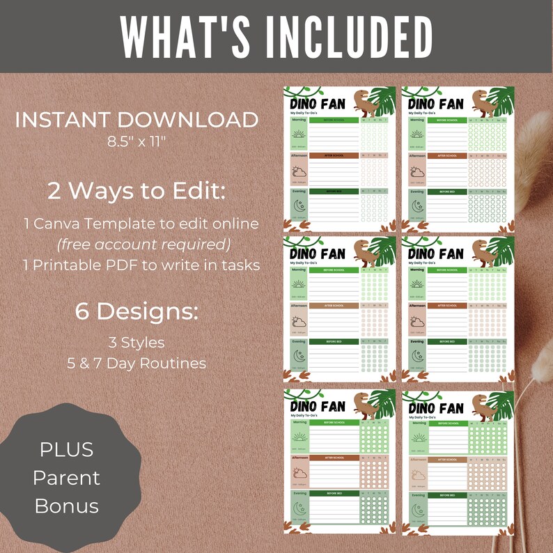 Dinosaur Editable Kids Morning Routine Chart Kids Daily - Etsy