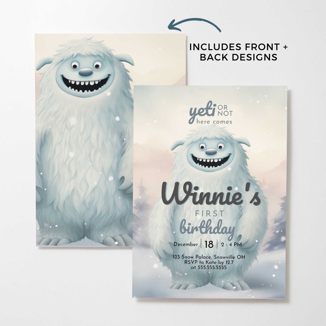 Yeti Birthday Invite, Editable Invitation for Girls and Boys Winter ...