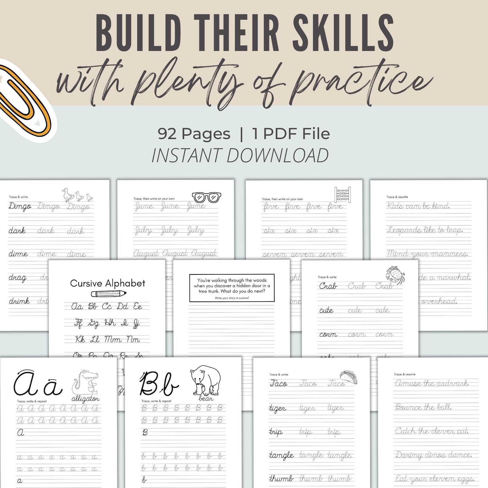 Cursive Handwriting Practice Worksheets for Kids, Printable Cursive ...
