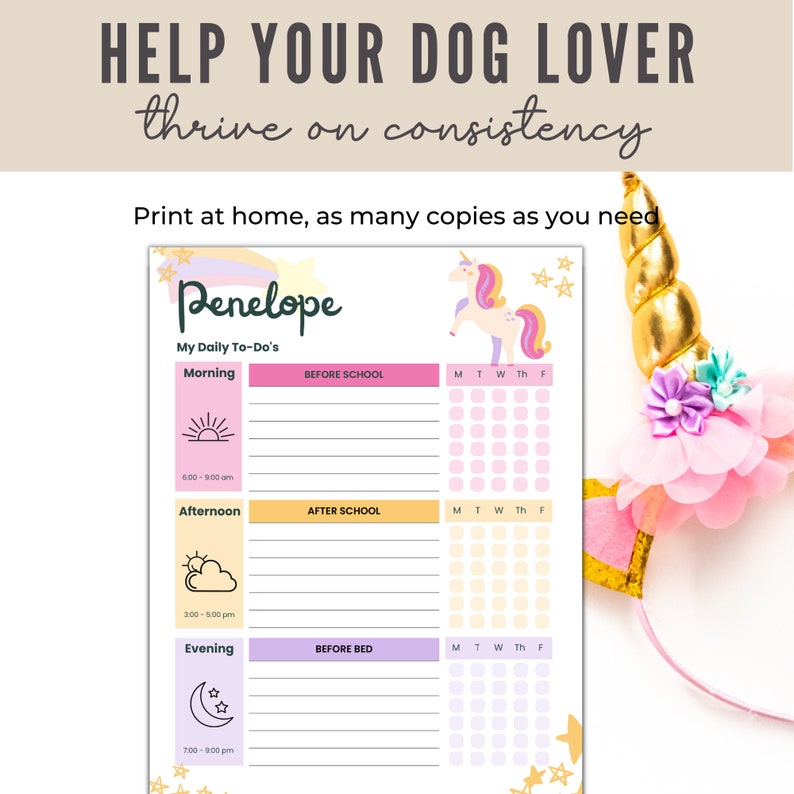 Unicorn Editable Kids Morning Routine Chart, Kids Daily Checklist ...