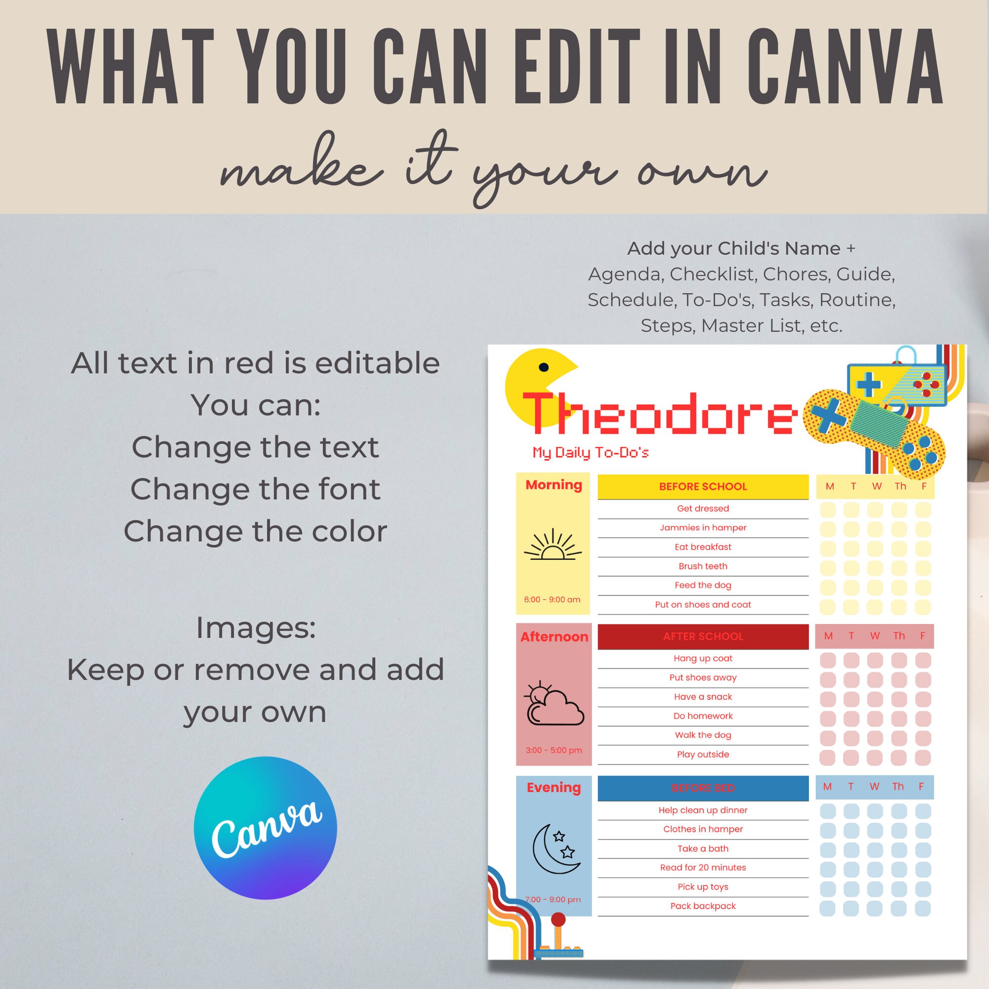 Gamer Editable Kids Morning Routine Chart Kids Daily Etsy
