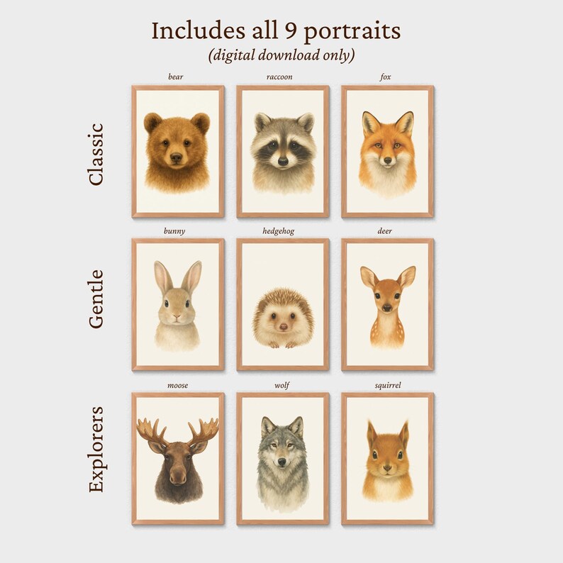 Woodland Nursery Mega Bundle – 36 Printable Animal Portraits, Forest ...