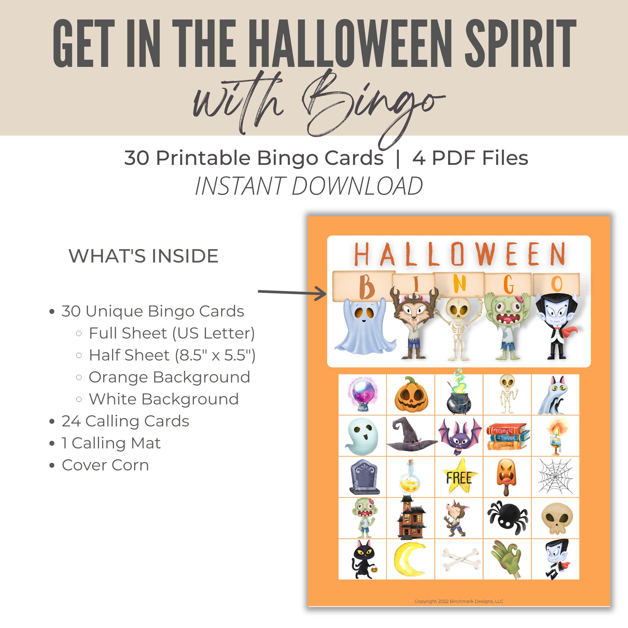 Printable Halloween Bingo for Kids, Game for School Harvest Party, 30 ...