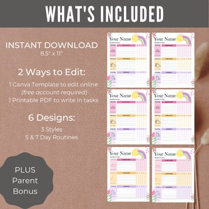 Rainbow Editable Kids Morning Routine Chart, Kids Daily Checklist ...