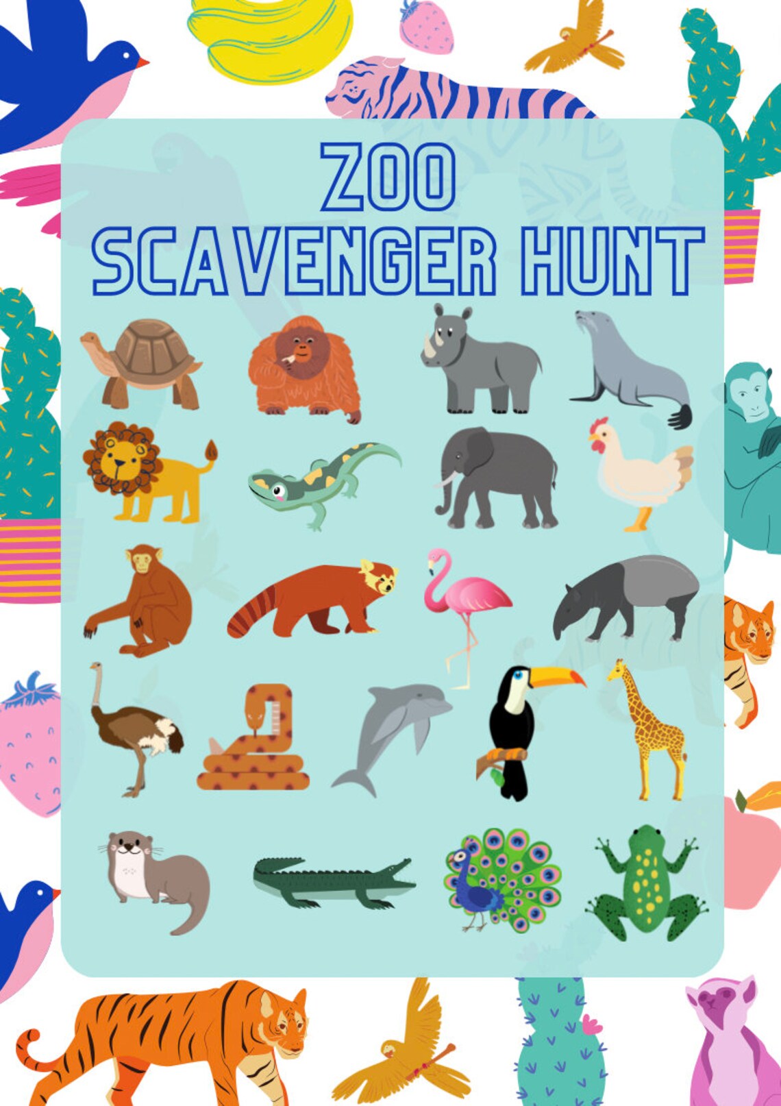 Zoo Scavenger Hunt | Children's Activity Sheets | Printable Animal Zoo ...