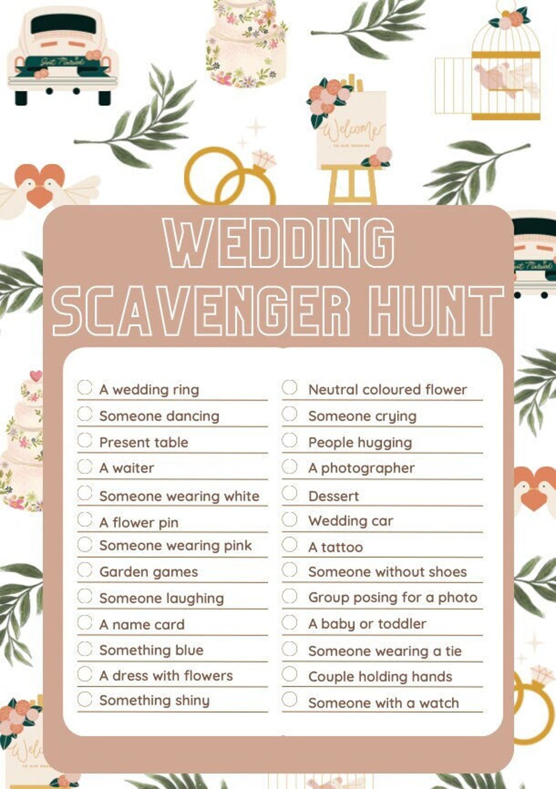 Wedding Scavenger Hunt Wedding Printable Wedding Guest - Etsy