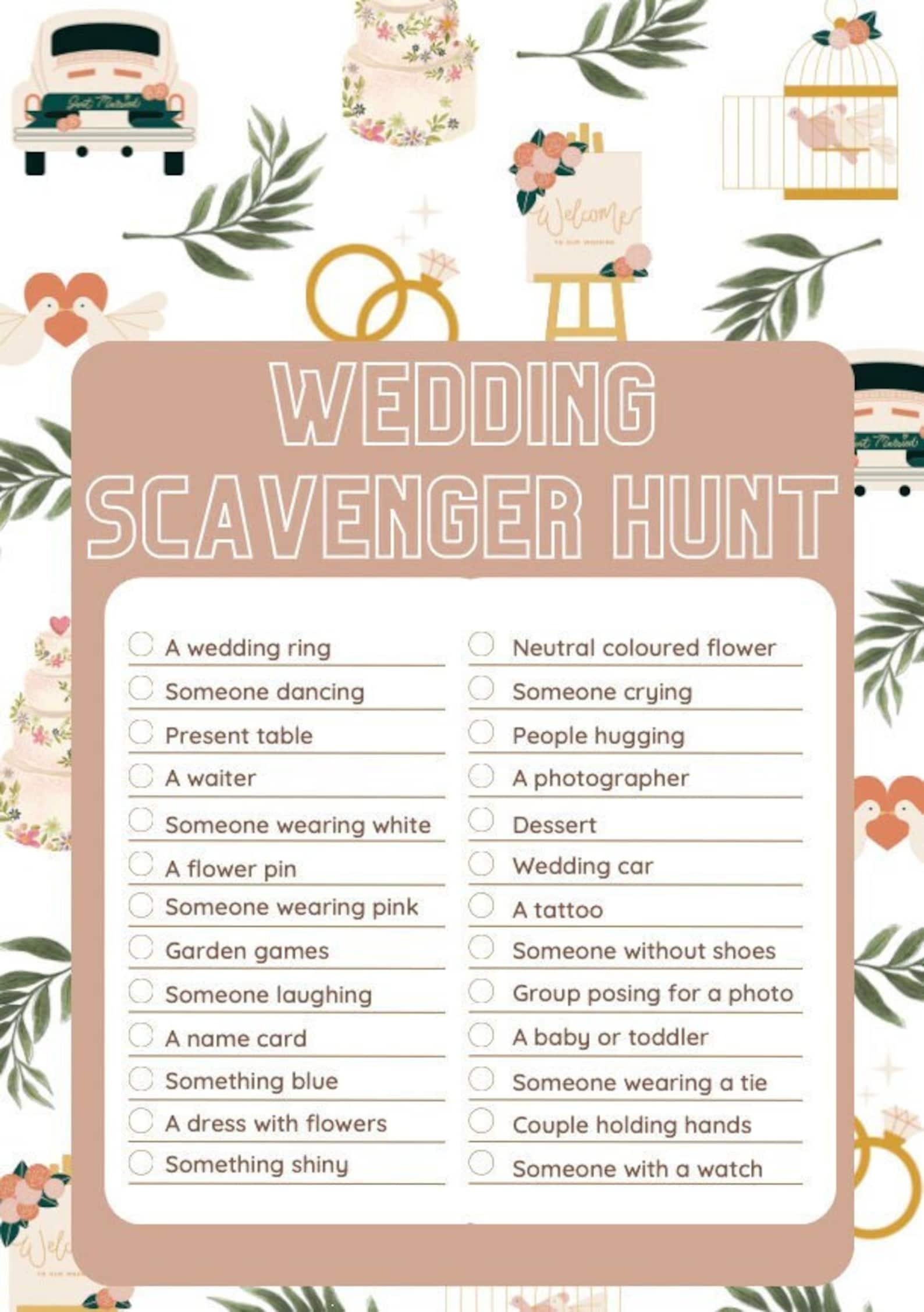 Wedding Scavenger Hunt Wedding Printable Wedding Guest - Etsy
