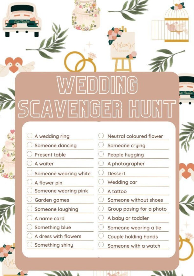 Wedding Scavenger Hunt Wedding Printable Wedding Guest - Etsy