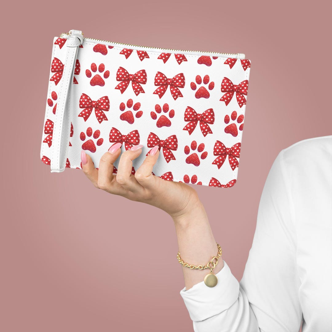 Dog Paw Print Clutch Bag: Red Bow Accent, Pet Lover Gift - Etsy