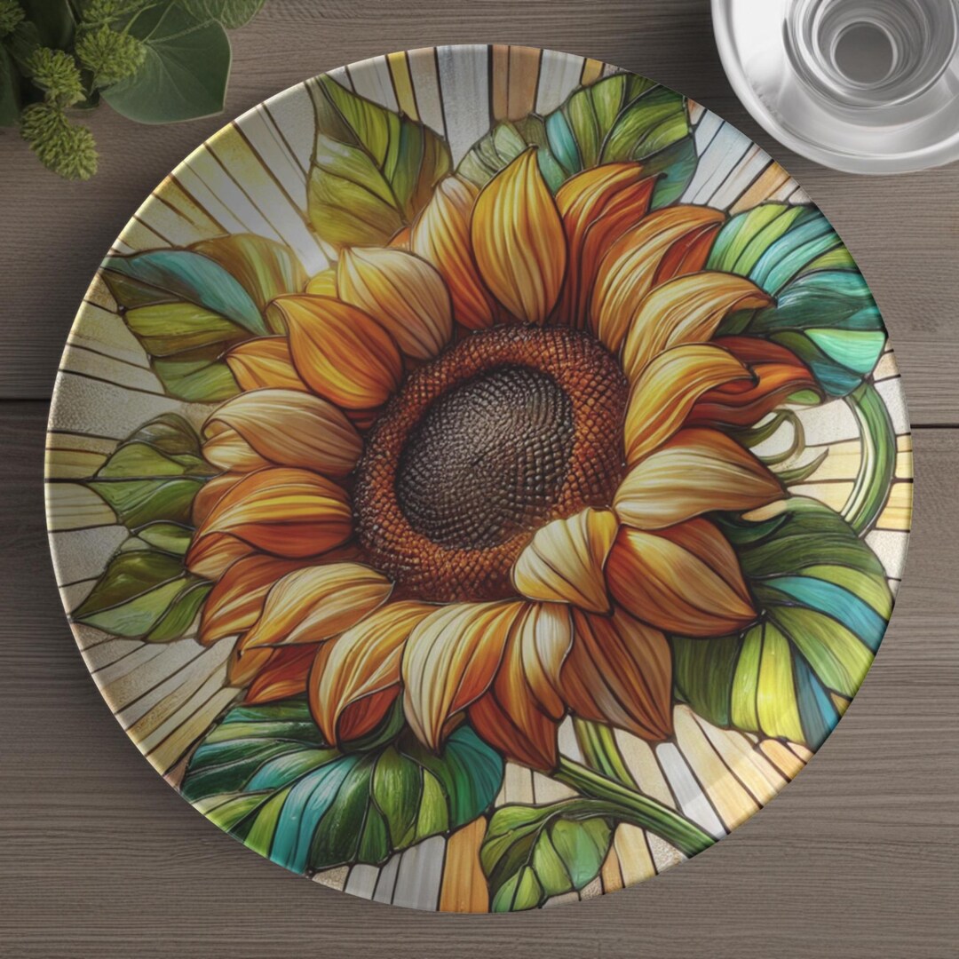 Sunflower Stained Glass Illusion Plate: Vibrant Home Decor, Gifts for ...