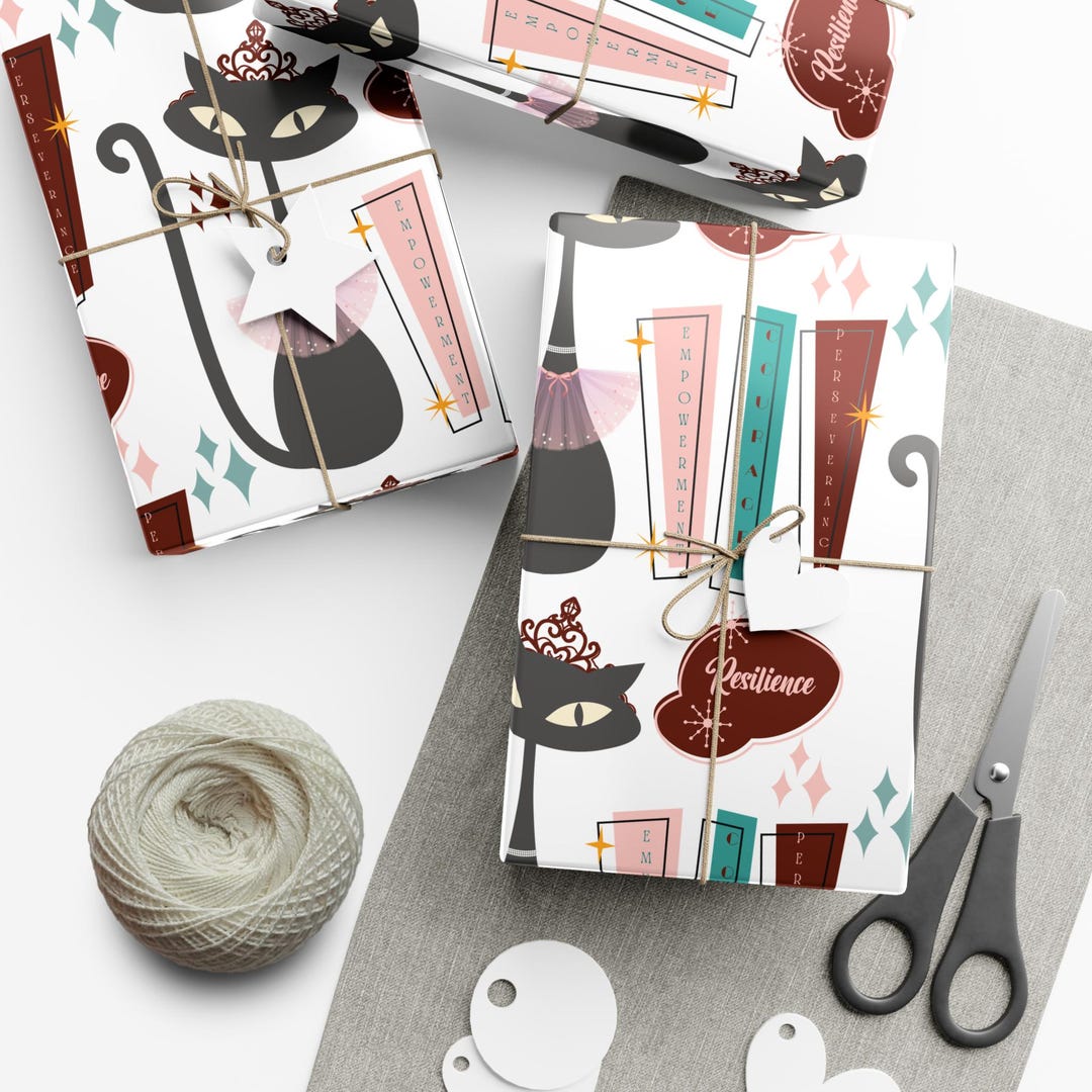 Atomic Kitty Cat Wrapping Paper: Mid-century Modern Retro Design - Etsy