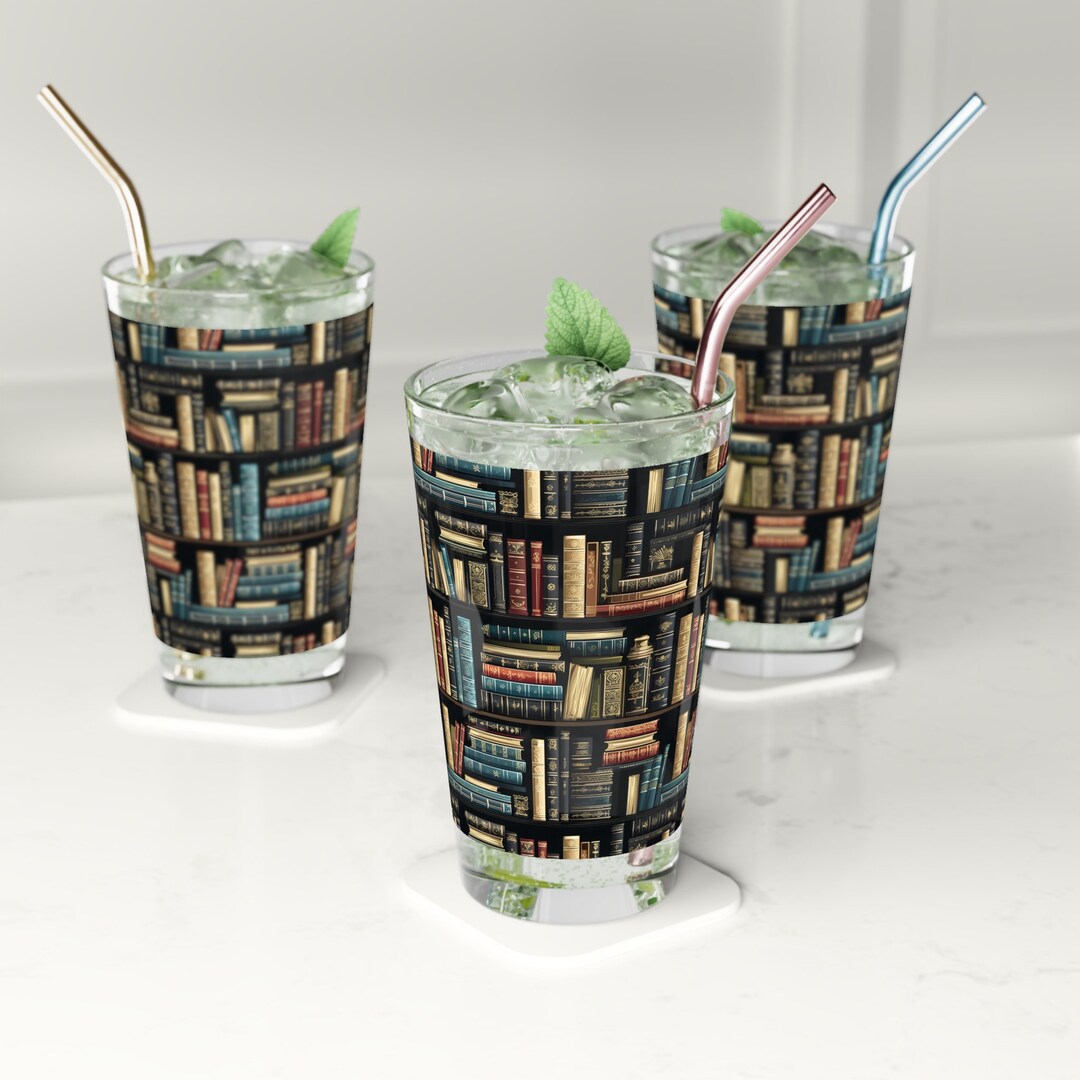 16oz Literary Lovers Pint Glass Books-themed Drinkware, Ideal for ...