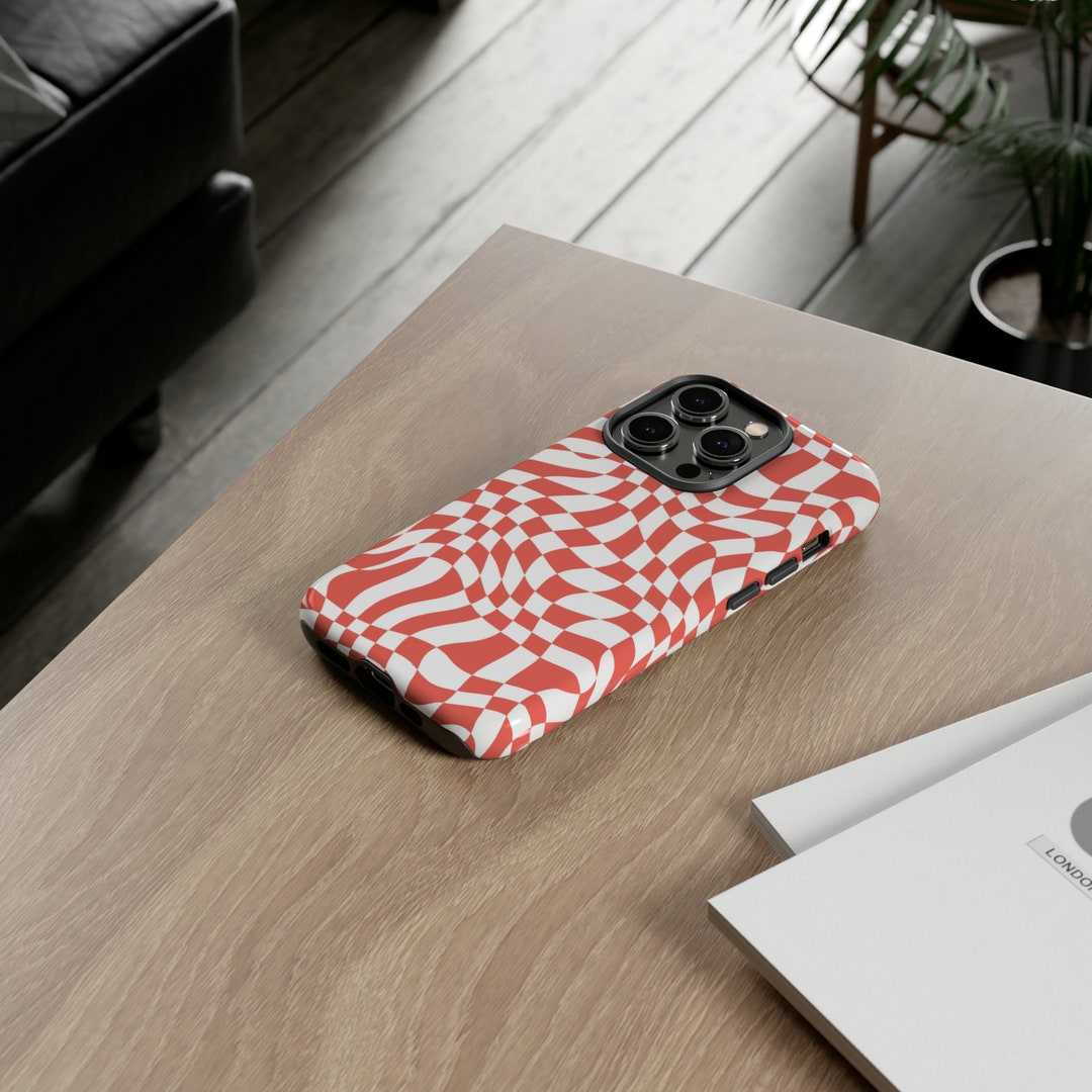 Vibrant Orange Wavy Checkerboard Phone Case Stylish and Modern iPhone ...
