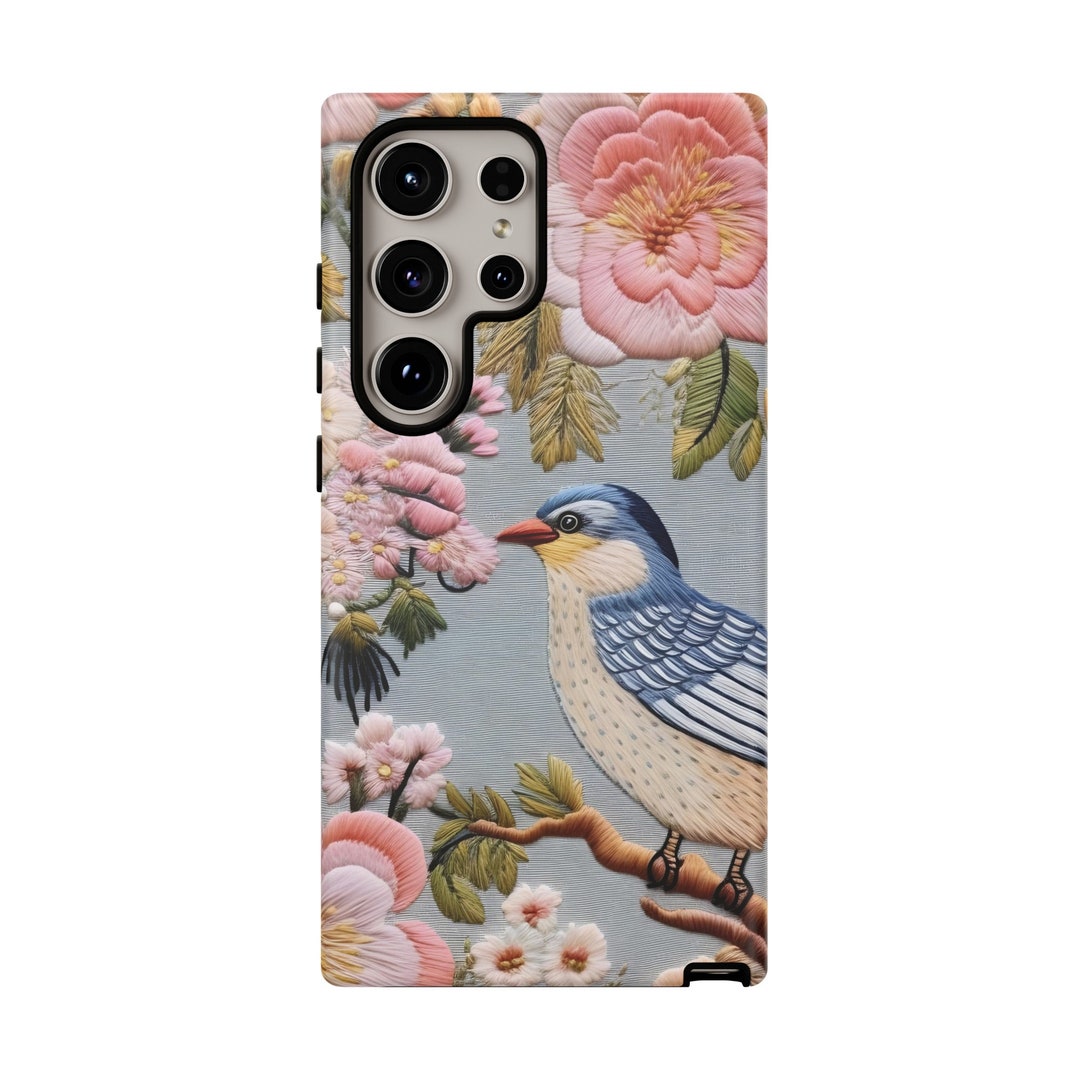 Embroidered Floral Bird Phone Case: 3D Illusion Flower Cover - Etsy