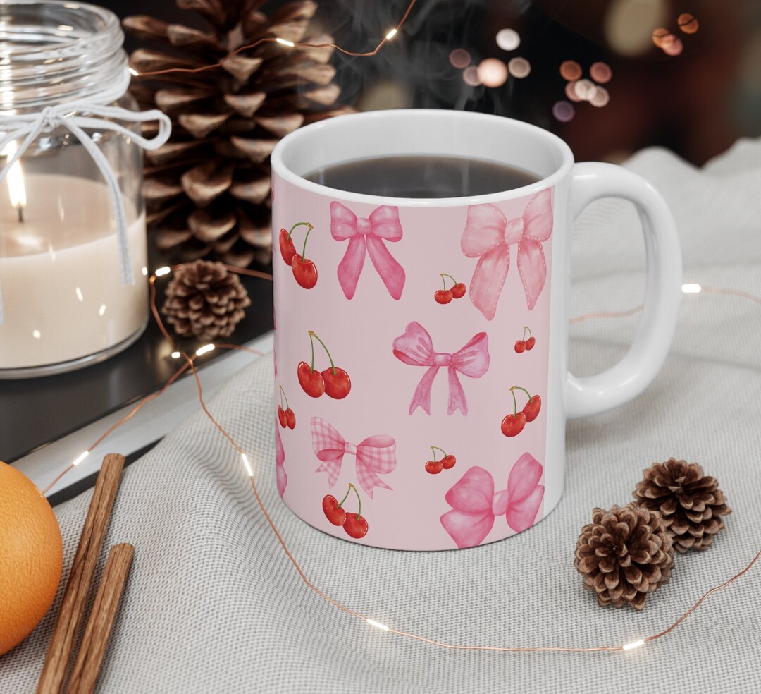 Coquette Mug Cherry Themed Gifts, Ribbon Bow Cup for Girly Gift for Her ...