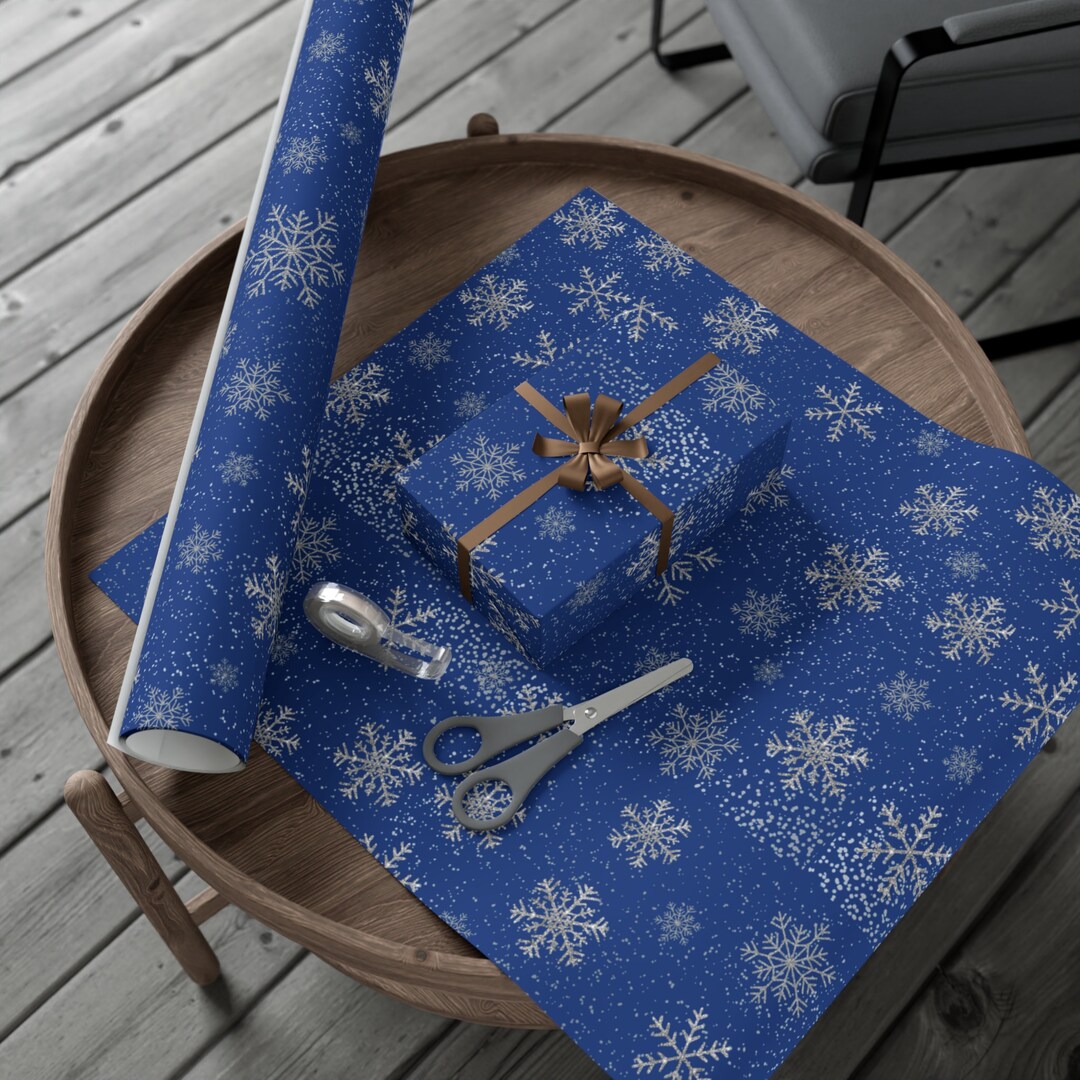 Midnight Snowfall Navy Silver Snowflakes Luxury Wrapping Paper ...