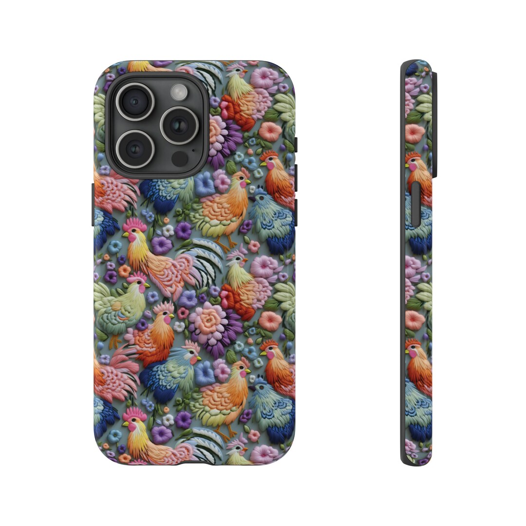 3D Illusion Pastel Chickens Flowers Phone Case Vibrant Spring Design ...