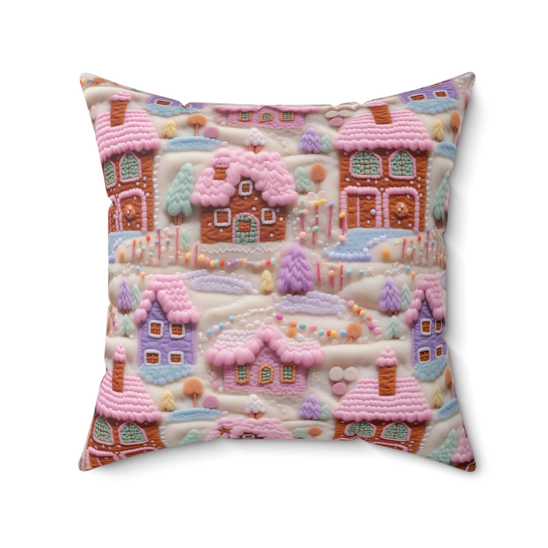 Pink Gingerbread House 3D Puff Illusion Accent Pillow Chic Decorative ...