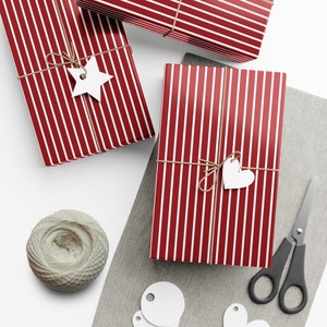 Festive Red and White Stripes Wrapping Paper Classic Holiday Design for ...
