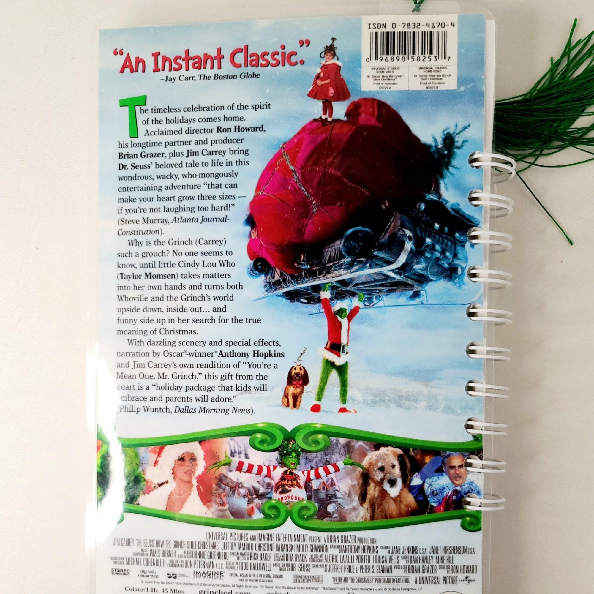 Dr. Seuss' How the Grinch Stole Christmas Journal, Upcycled VHS ...