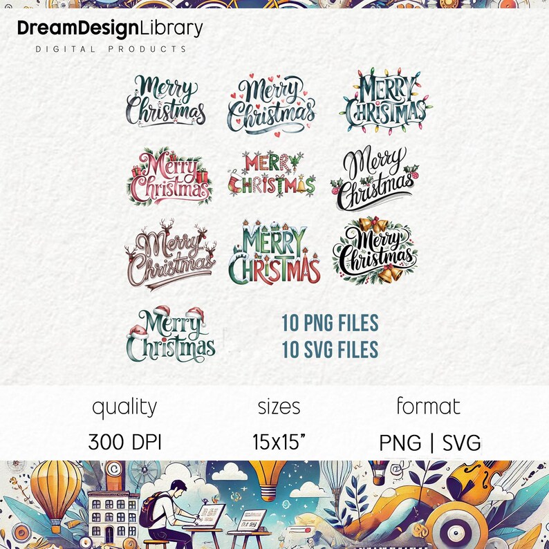 Merry Christmas Bundle, Png Bundle, Instant Download, Downloadable, PNG ...