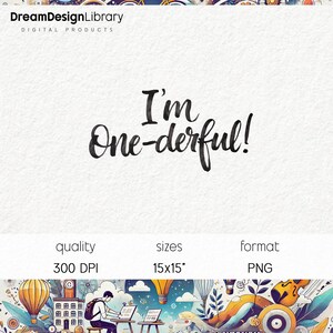 I'm One-derful!, Funny 1st Birthday Clipart, Birthday Design, Baby ...