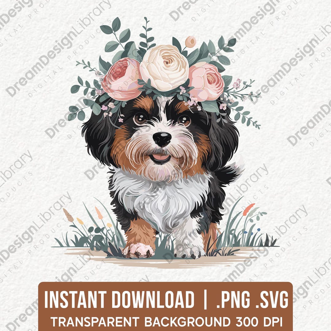 Floral Dog Clipart | Dog Illustration | Valentines Day Dog | Cute Dog ...