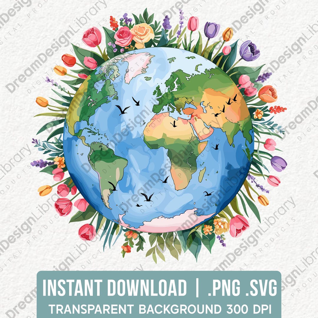 Floral Earth Clipart | Watercolor Planet Design | Nature and Peace ...