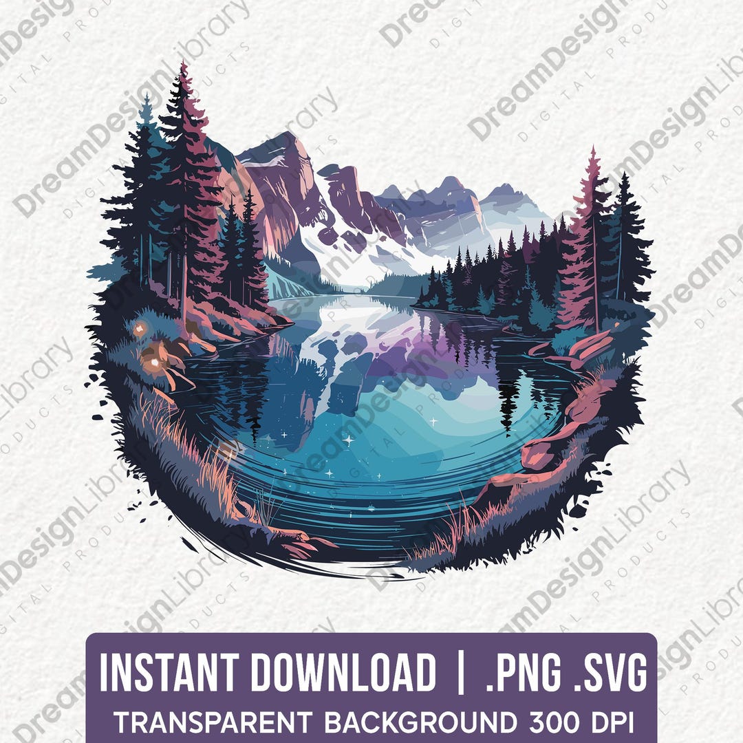 Mystical Mountain Lake SVG, Nature Landscape PNG, Fantasy Wilderness ...