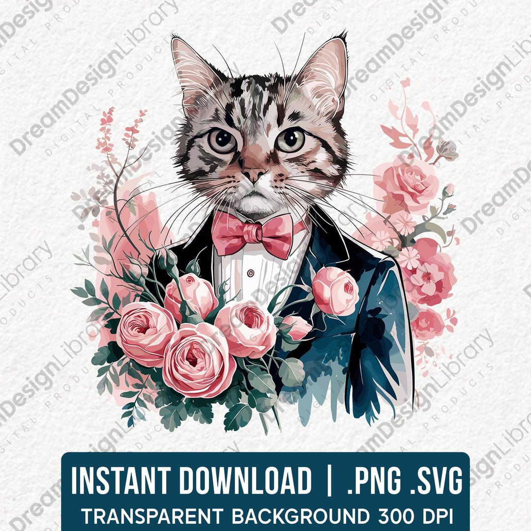 Romantic Cat Clipart for Valentines Day | Cool Romantic Cat | Romantic Design | Valentine's Day ...