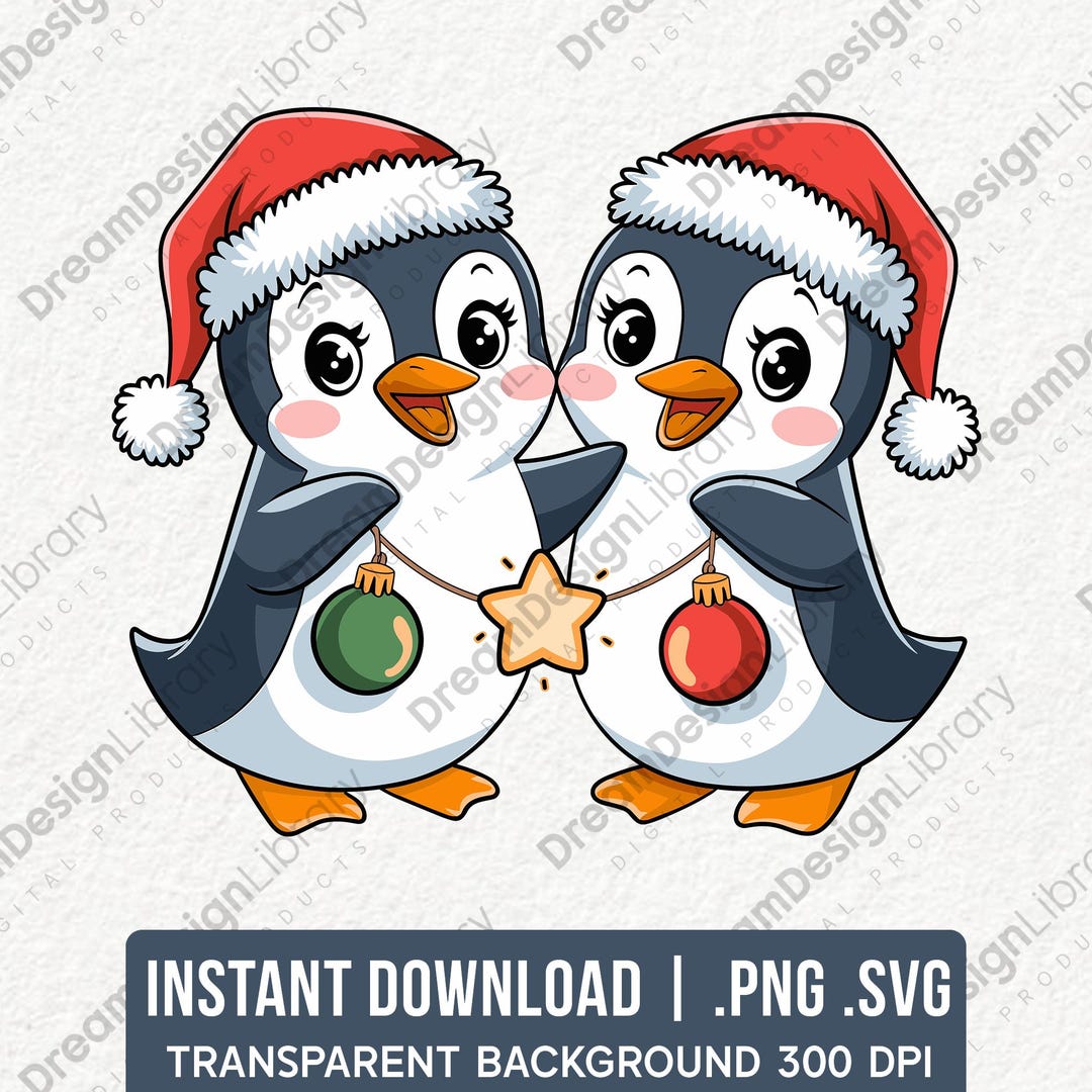 Christmas Penguin Clipart | Cute Santa Hat Penguins | Holiday Digital ...