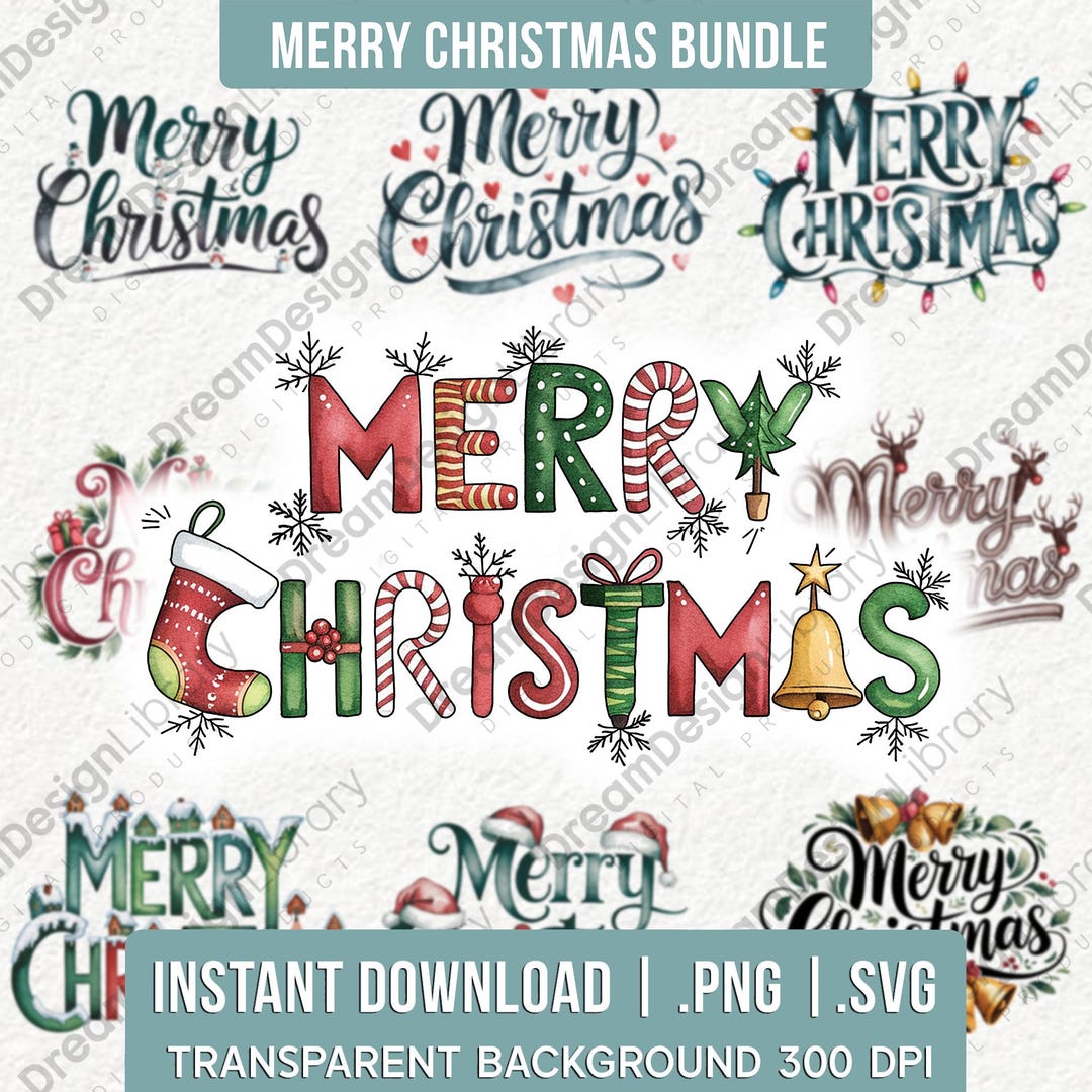 Merry Christmas Bundle, Png Bundle, Instant Download, Downloadable, PNG ...