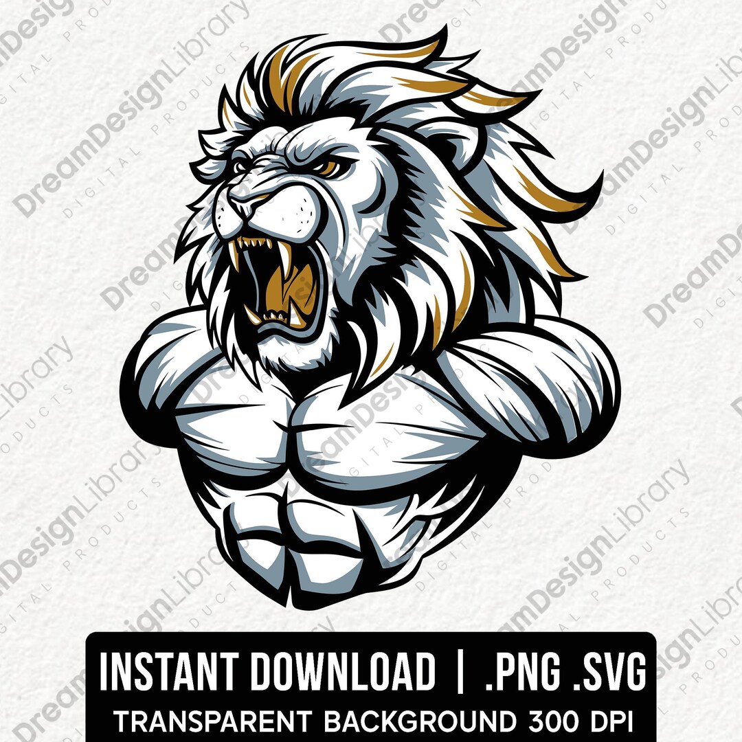 Muscular Roaring Lion Gym SVG, Fitness Beast PNG, Bodybuilding Logo ...