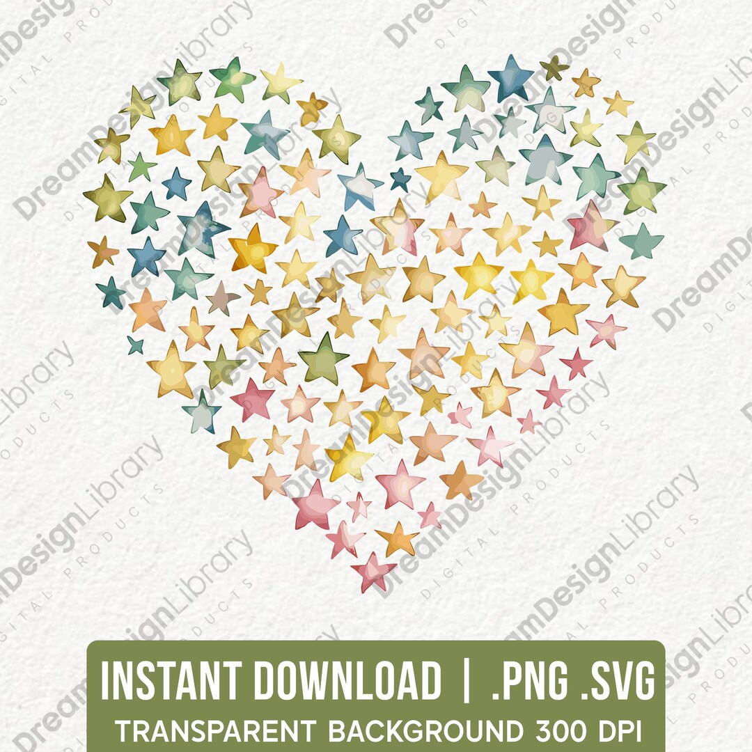 Star Heart Clipart | Watercolor Pastel Stars Art | Digital Valentine ...