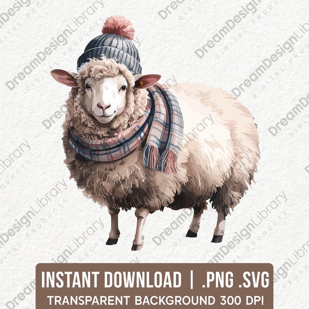 Cozy Winter Sheep Clipart | Cute Farm Animal With Scarf and Hat | Sheep ...
