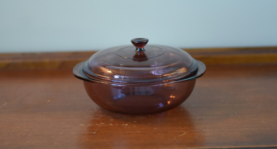 Vintage Pyrex Cranberry 024 Glass Round 2L Casserole Bowl Baking Dish W ...