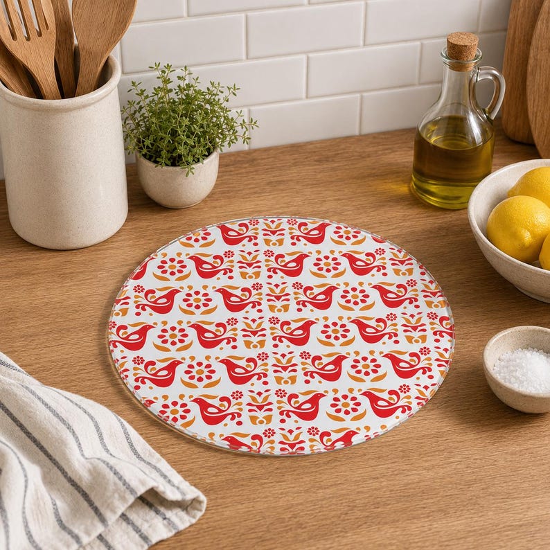 Vintage Pyrex Friendship Pattern in Red, White & Gold Inspired Round ...