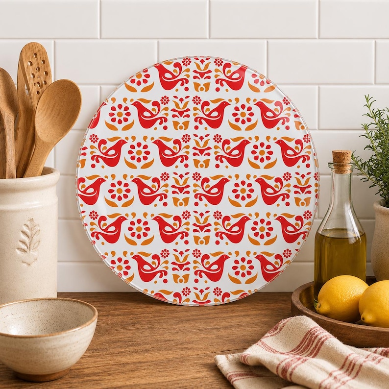 Vintage Pyrex Friendship Pattern in Red, White & Gold Inspired Round ...