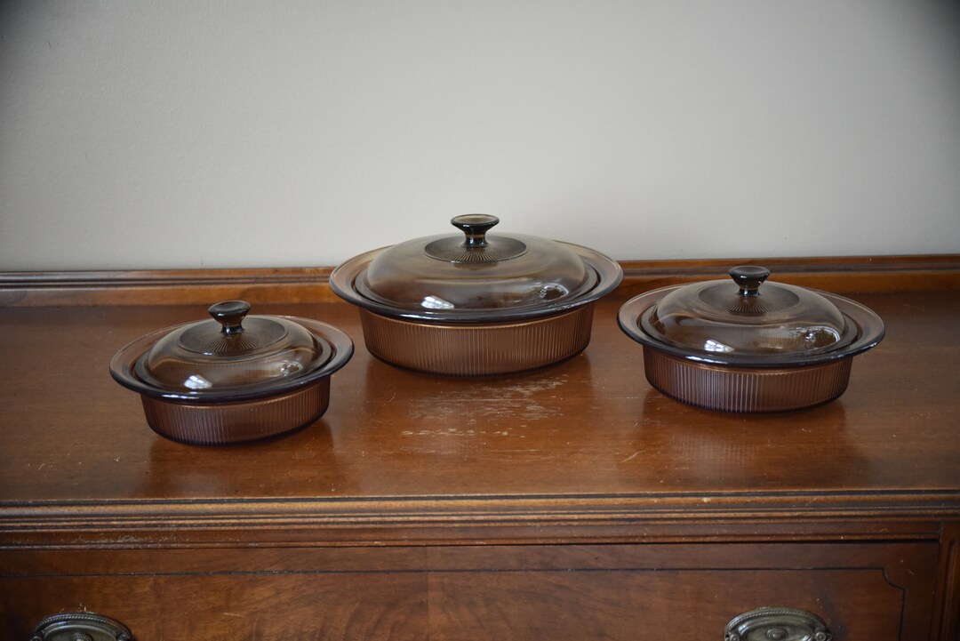Set of 3 Vintage Vision / Visions by Corning Ware Glass Amber Bowls ...