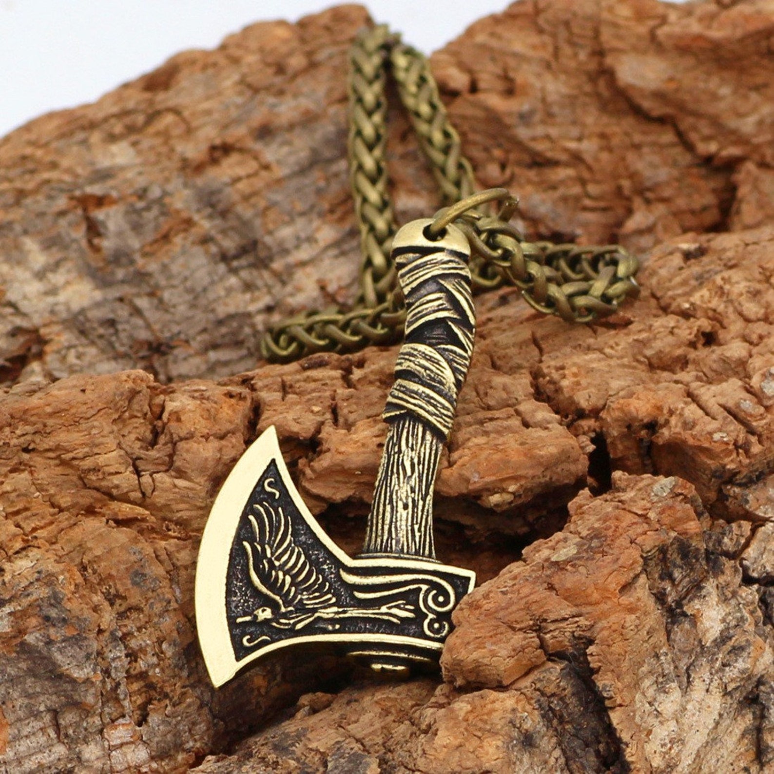 Viking Celtic Wolf Raven Axe Pendant Necklace Norse Amulet - Etsy