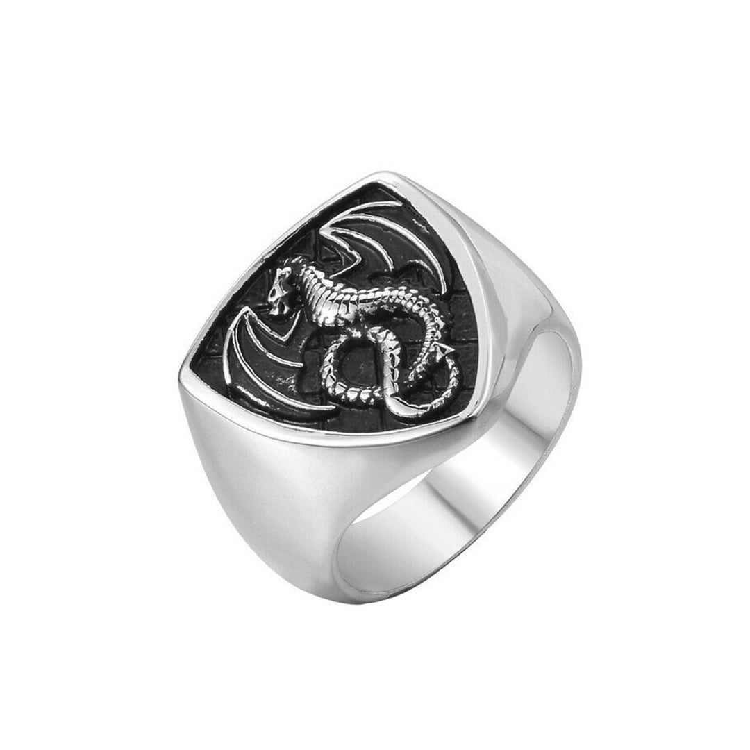 Winged Dragon Ring, Stainless Steel Dragon Signet Ring, Celtic Dragon ...
