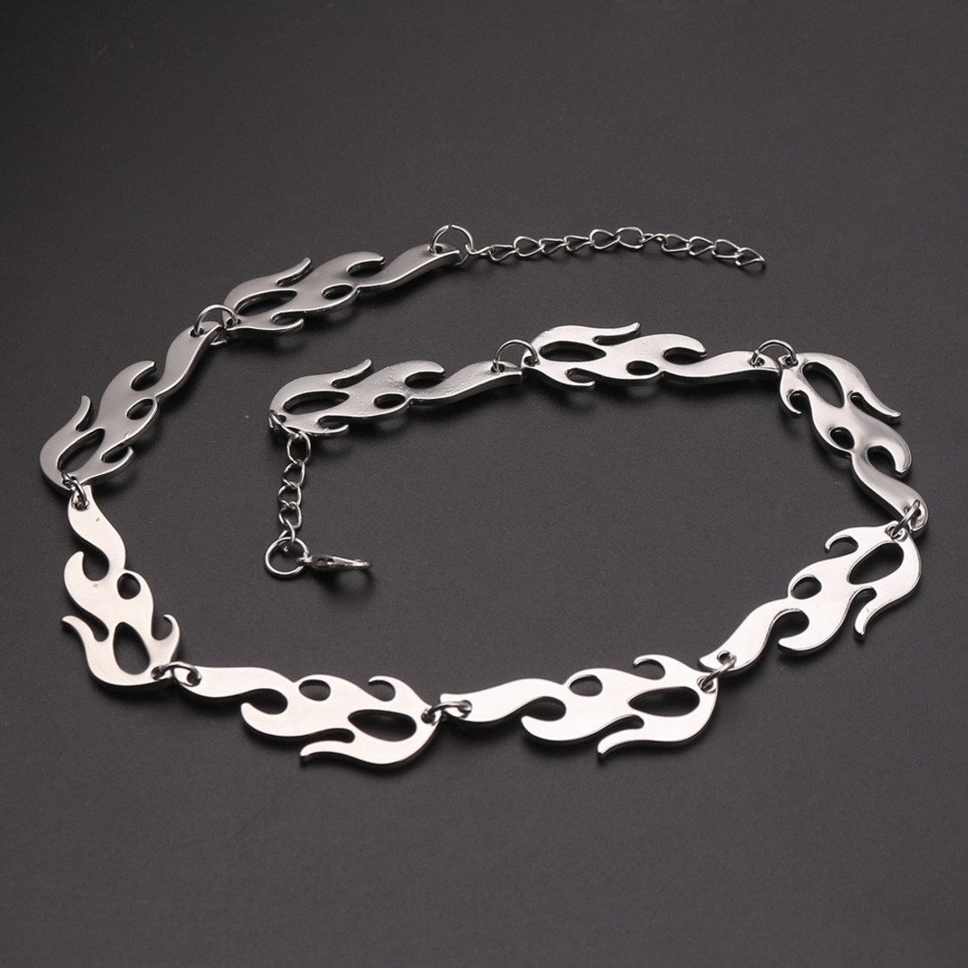 Flame Choker Necklace, Silver Flame Chain Necklace - Etsy
