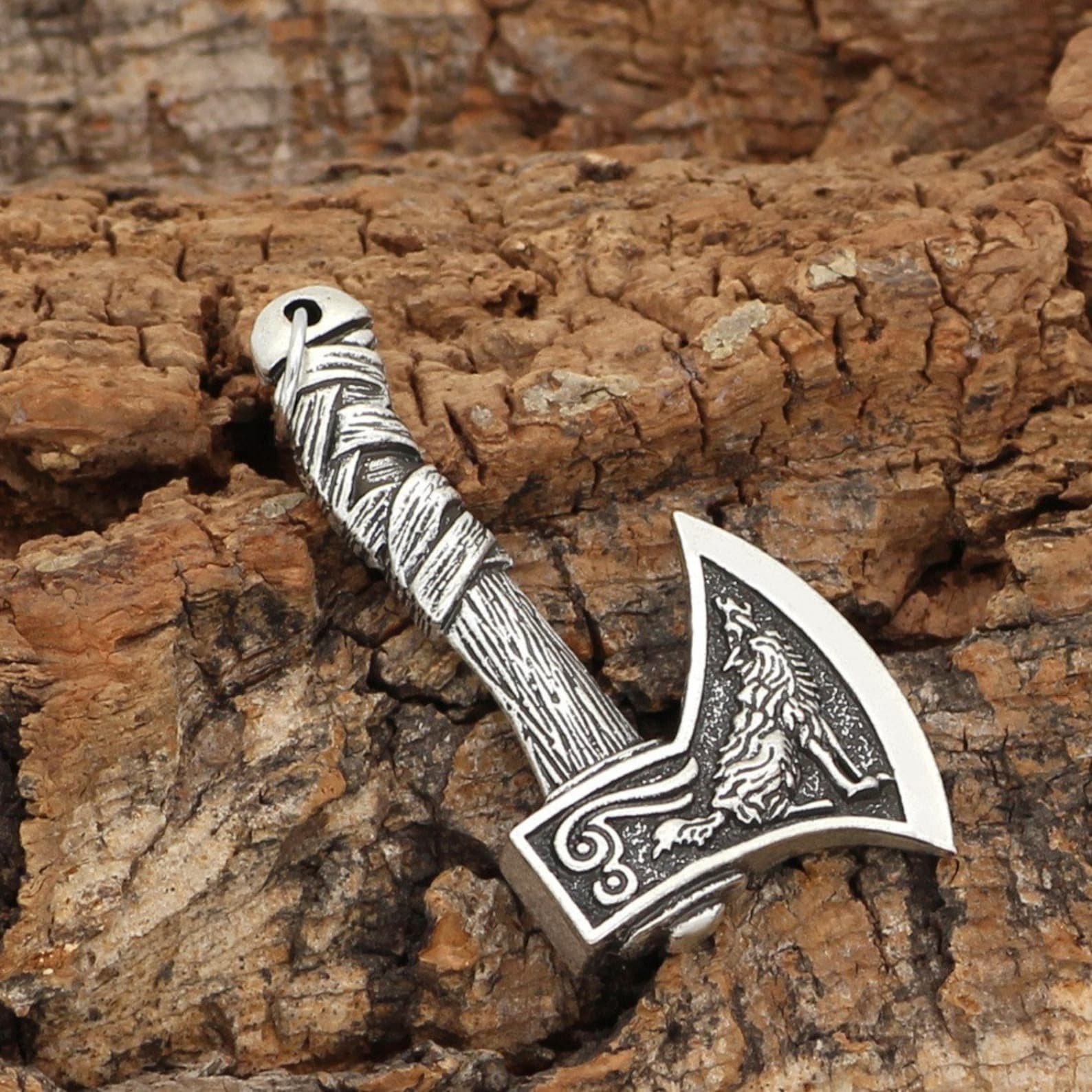 Viking Celtic Wolf Raven Axe Pendant Necklace Norse Amulet - Etsy